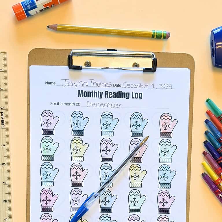 FREE Printable Monthly Reading Log for Students