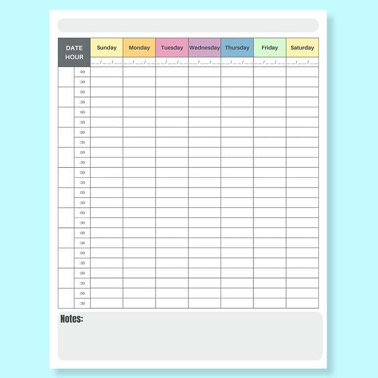 FREE Weekly Appointment Planner: 30 Minute Time Slots