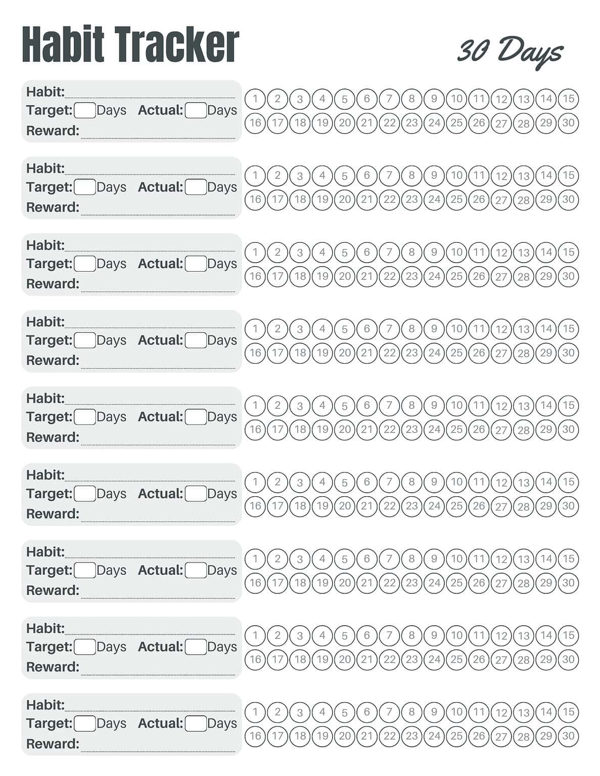 FREE 30 Day Habit Tracker Printable PDF