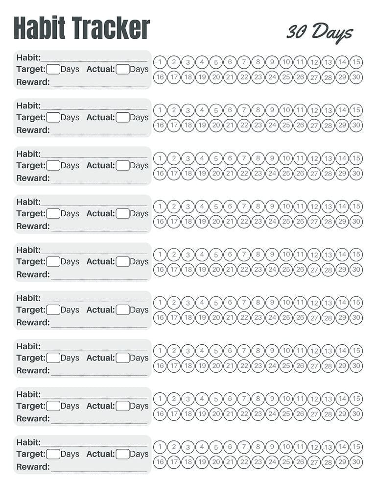 FREE 30 Day Habit Tracker Printable PDF