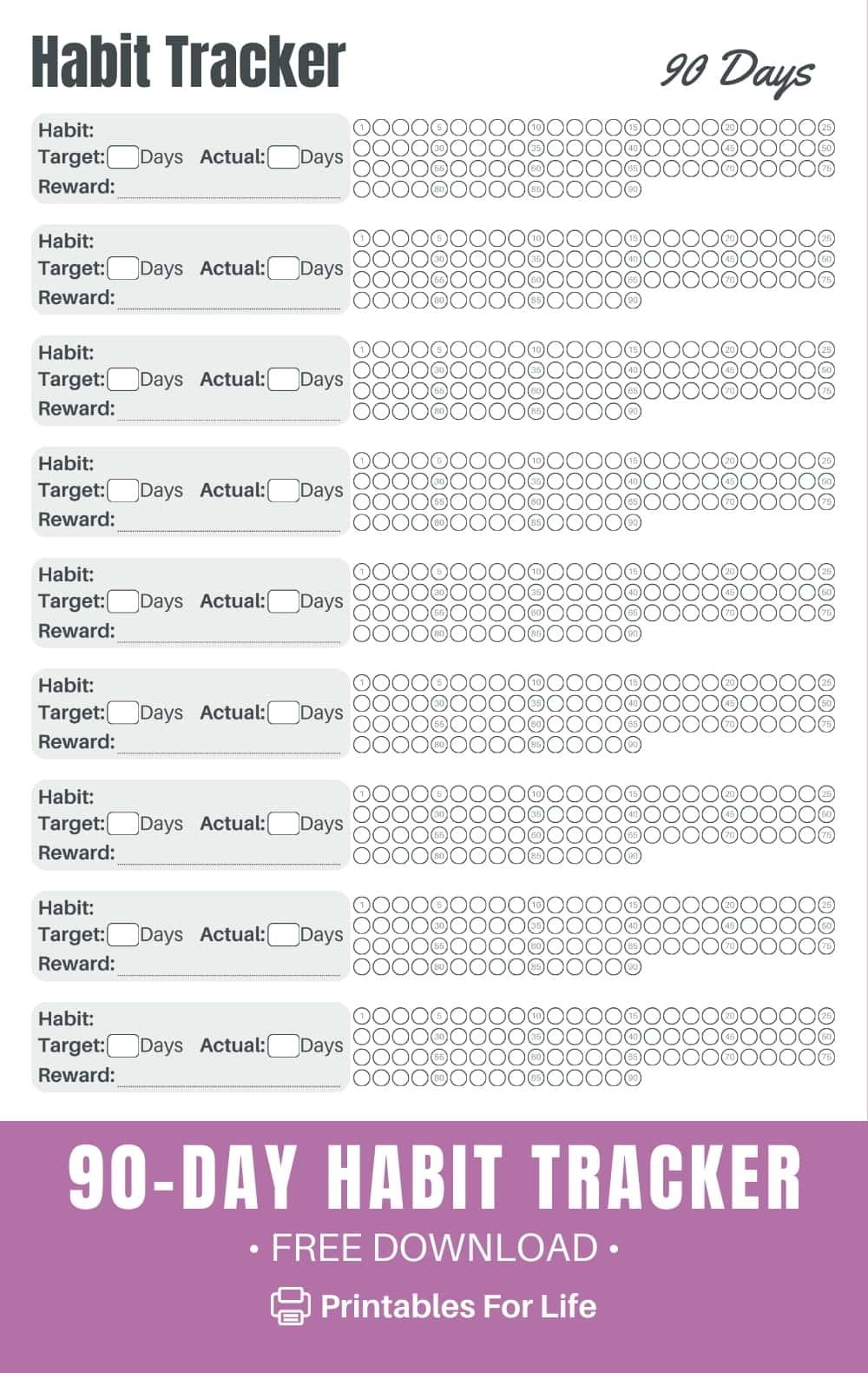 FREE 90-Day Habit Tracker Printable