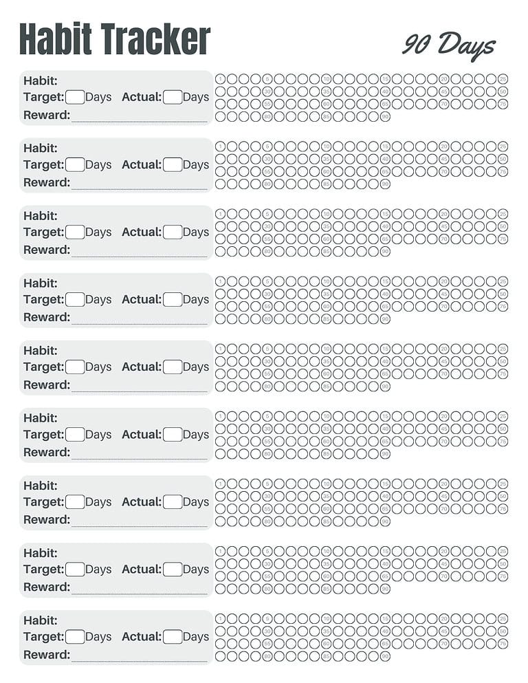 FREE 90-Day Habit Tracker Printable