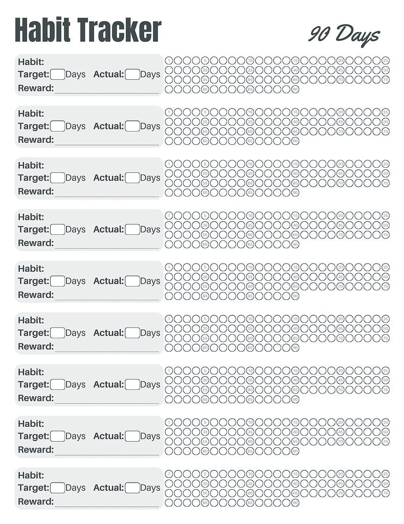 90 Day Habit Tracker Free Printable PDF and Canva Template