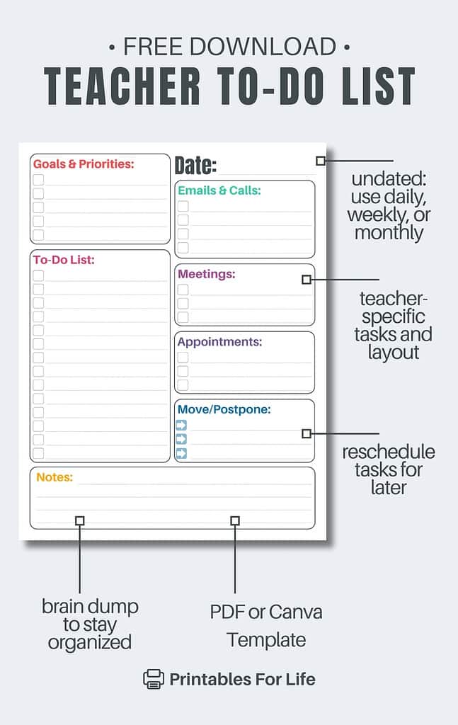 Printable Teacher To-Do List FREE PDF