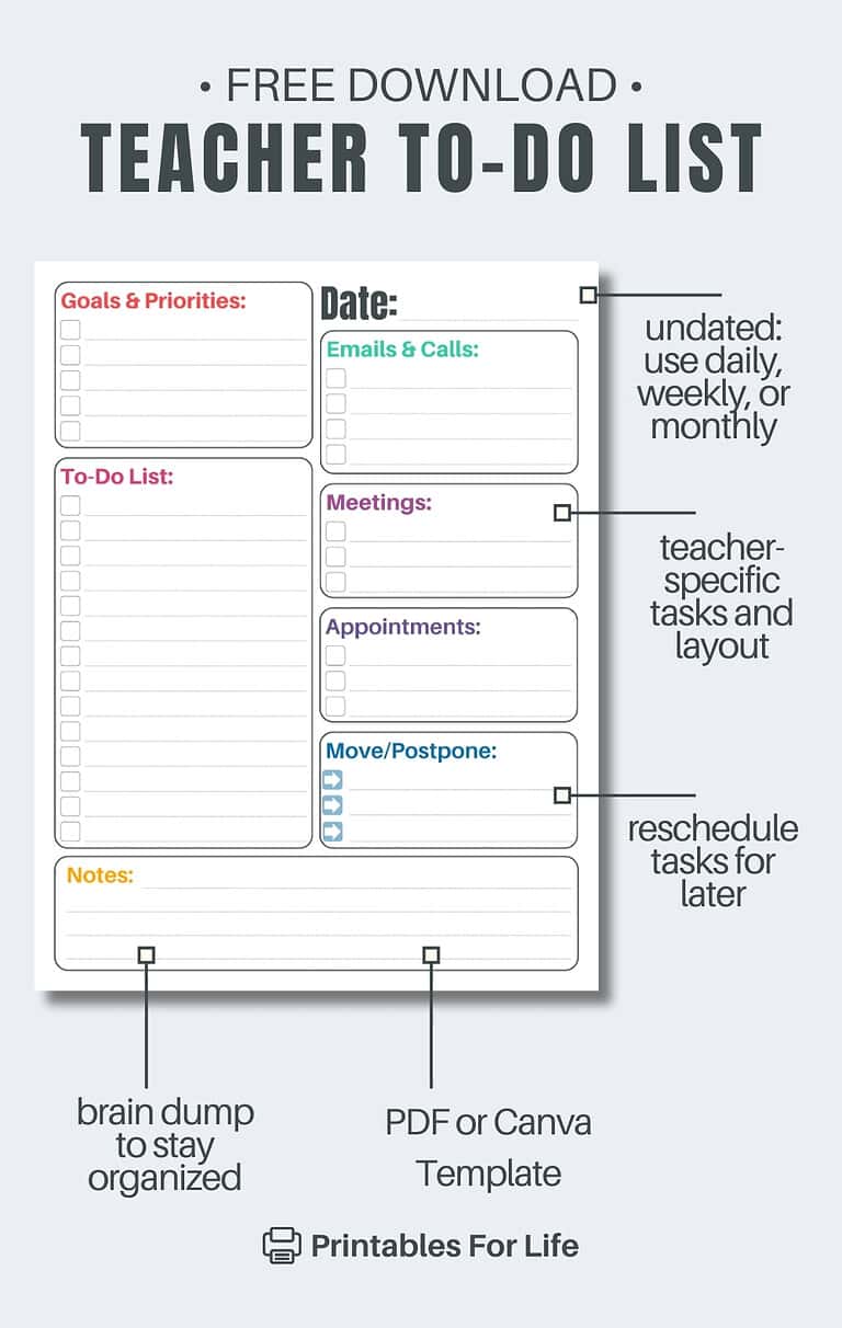 Printable Teacher To-Do List FREE PDF