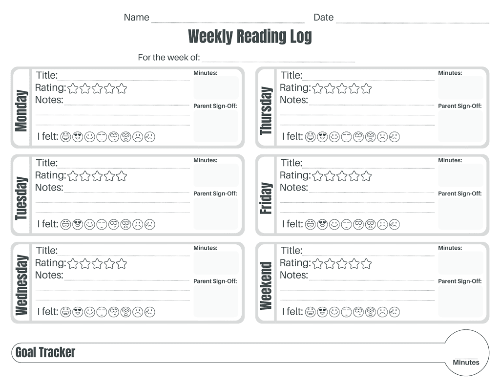 FREE Printable Weekly Reading Log for Students