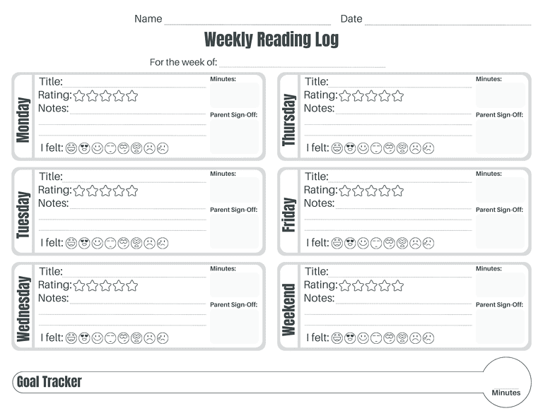 FREE Printable Weekly Reading Log for Students