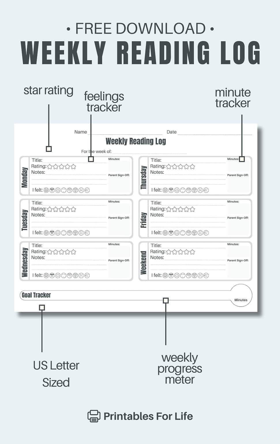 FREE Printable Weekly Reading Log for Students