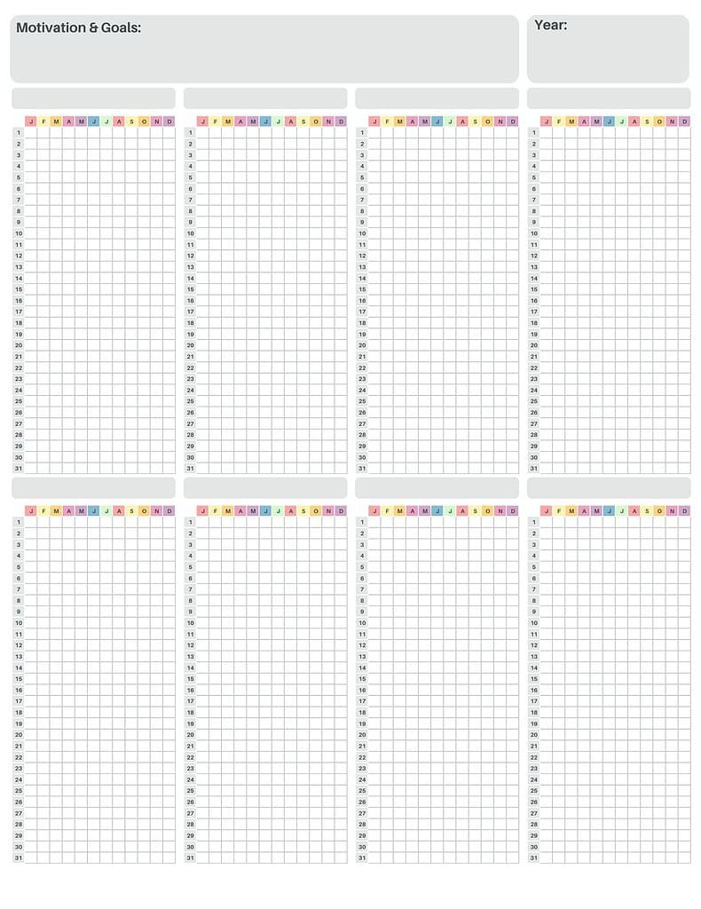 Yearly Habit Tracker Free Printable PDF and Canva