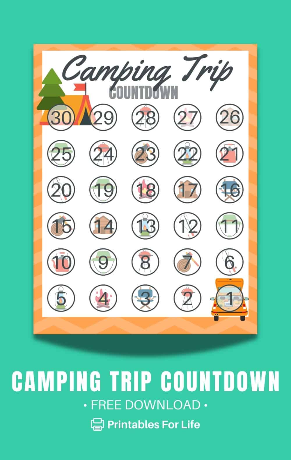 30-Day Camping Countdown Calendar FREE Printable