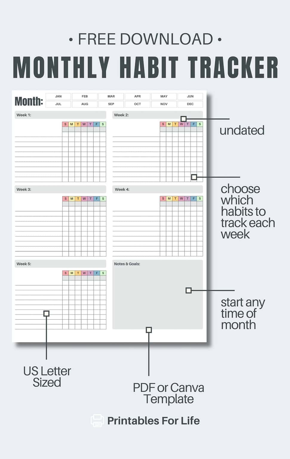 FREE Monthly Habit Tracker Printable PDF