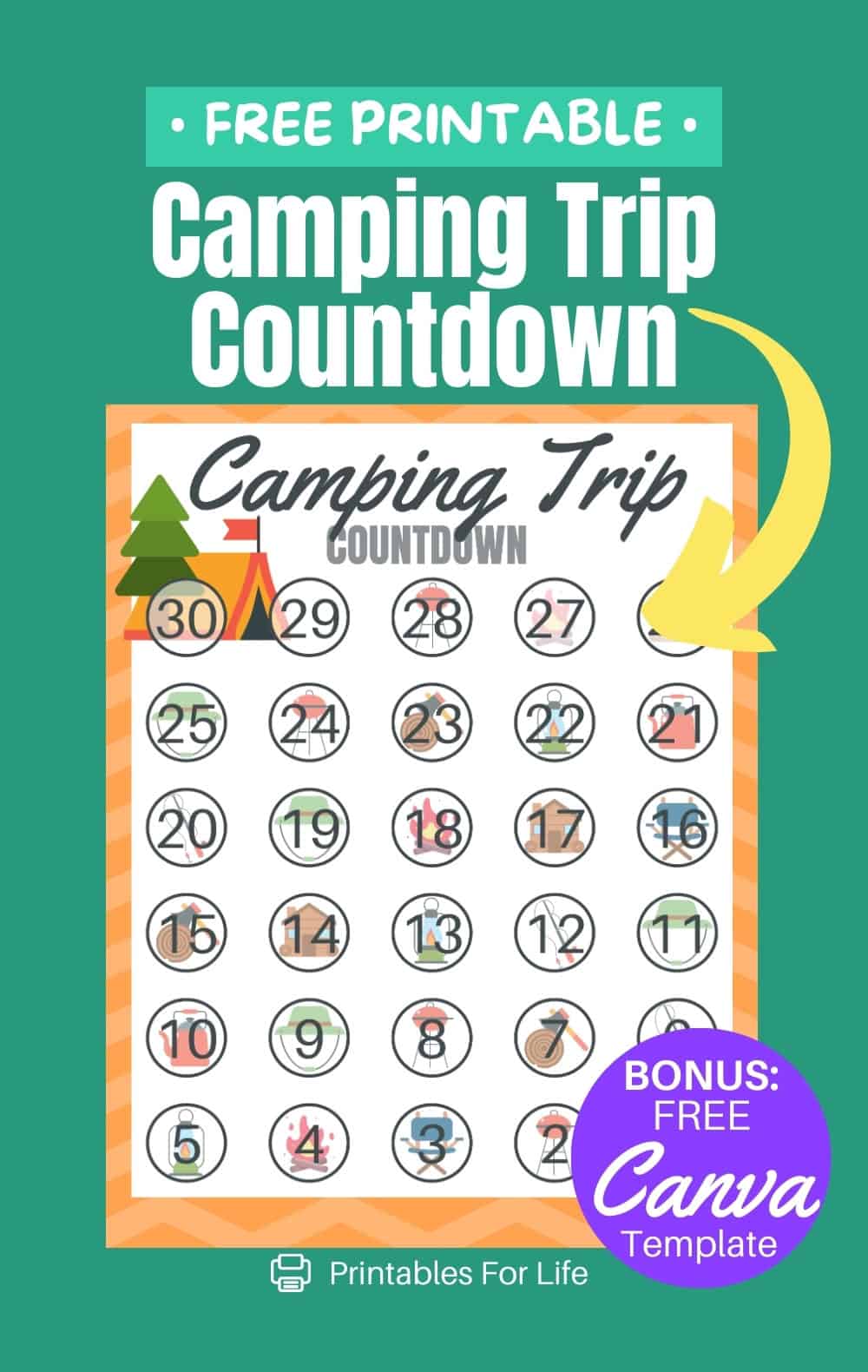 30-Day Camping Countdown Calendar FREE Printable
