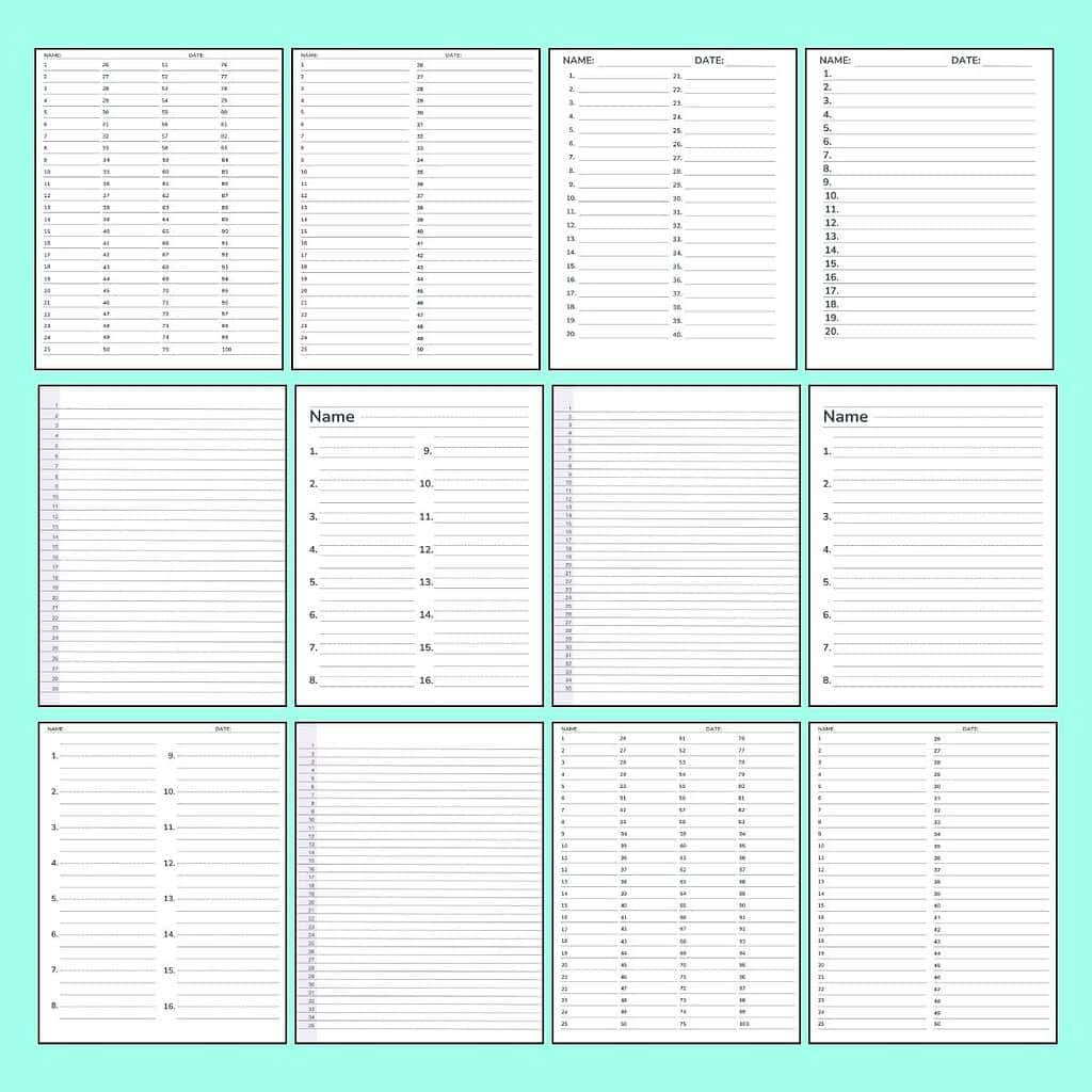 Free Numbered Lined Paper PDF (1-20, 1-25, 1-50, 1-100)