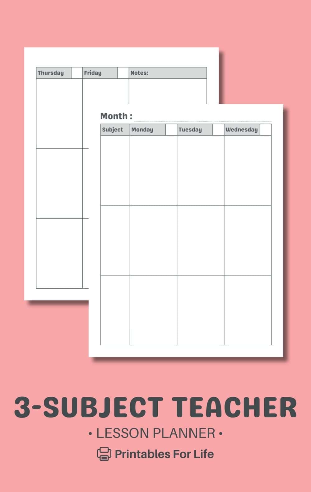 Free 3-Subject Teacher Lesson Plan Template