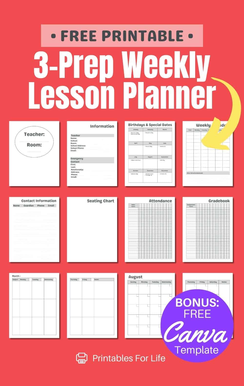 Free 3-Subject Teacher Lesson Plan Template