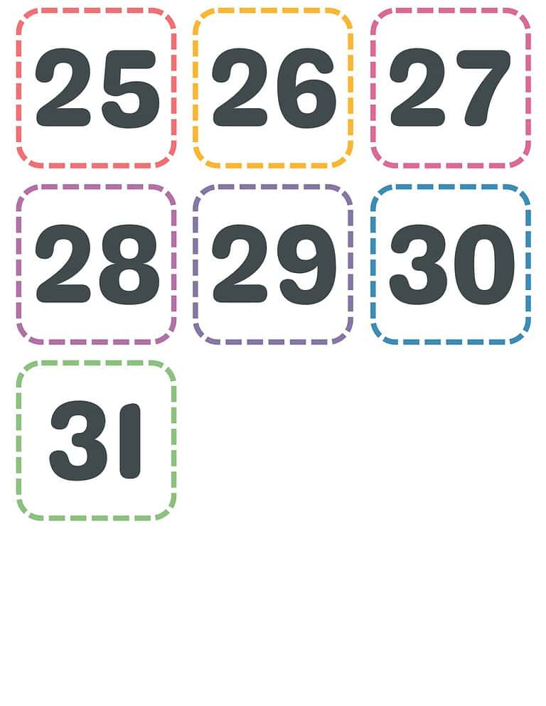 FREE Printable Calendar Numbers 1-31