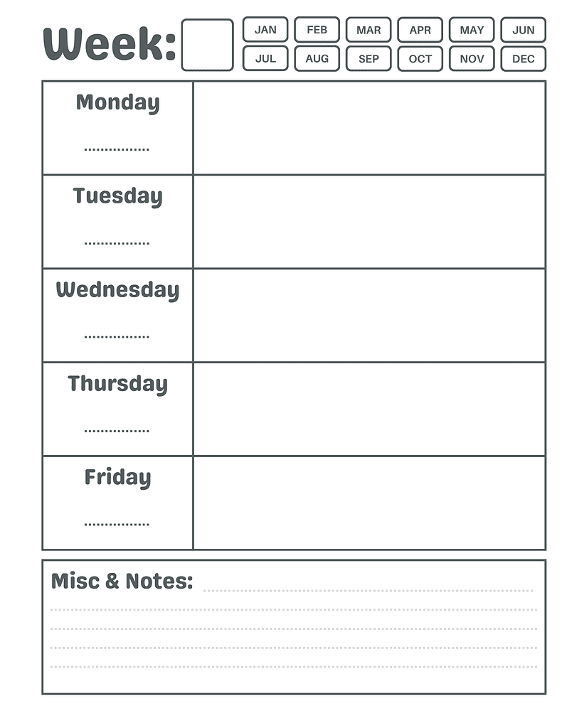 Free Weekly Daycare Lesson Plan Template Printable