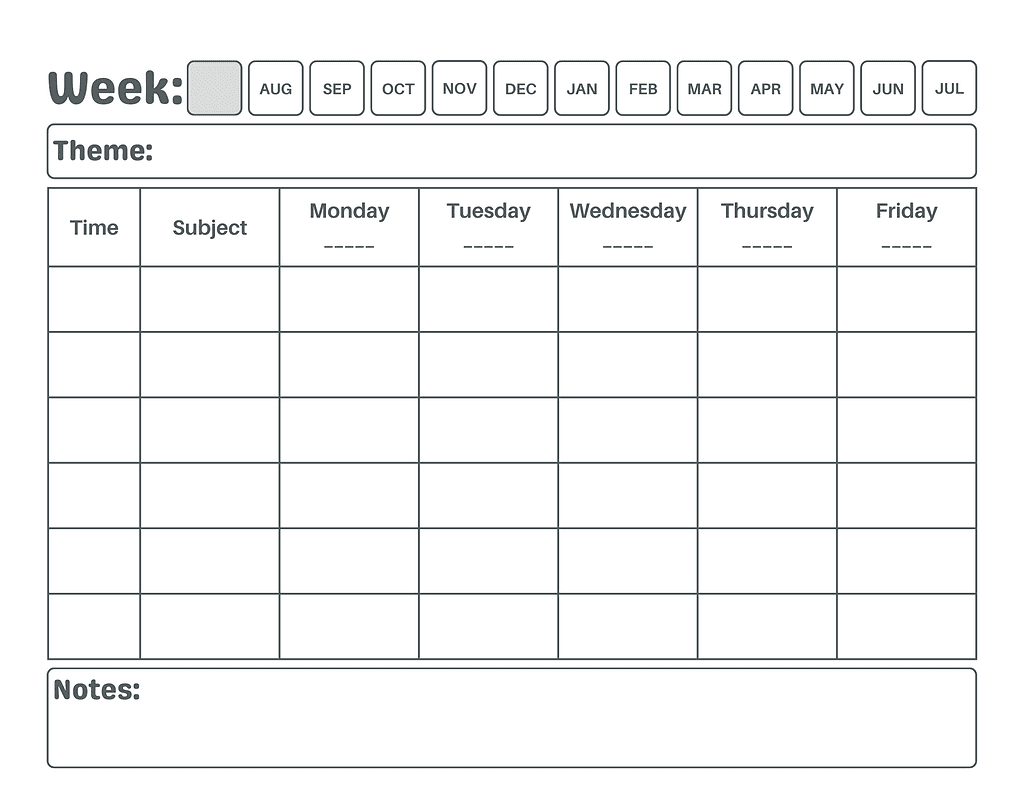 FREE Kingergarten Weekly Lesson Plan Template