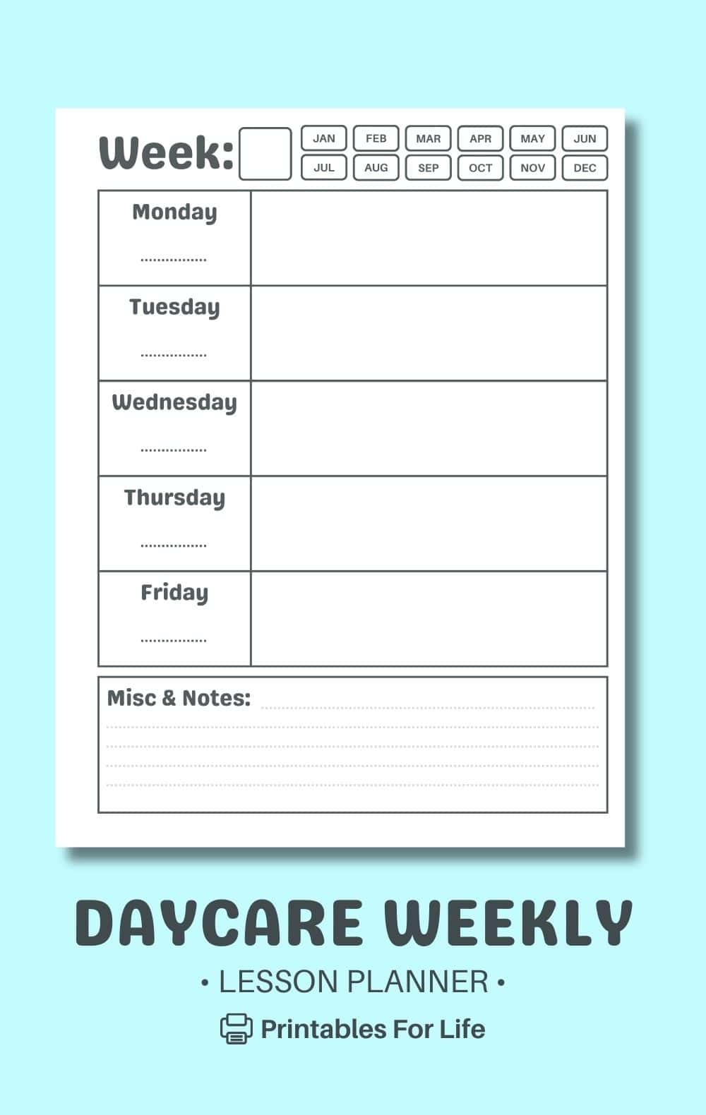 Free Weekly Daycare Lesson Plan Template Printable