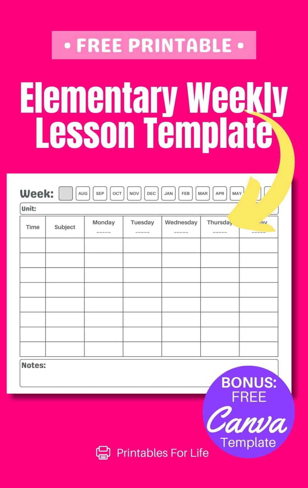 FREE Elementary School Weekly Lesson Plan Template