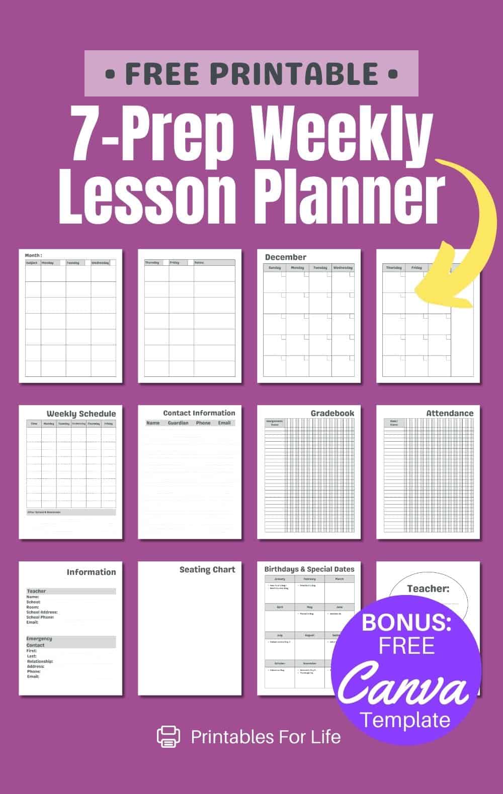 Free 7-Subject Teacher Lesson Plan Template