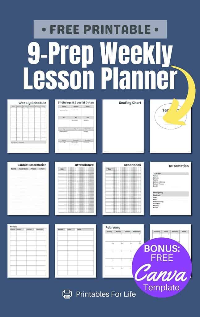 Free 9-Subject Teacher Lesson Plan Template