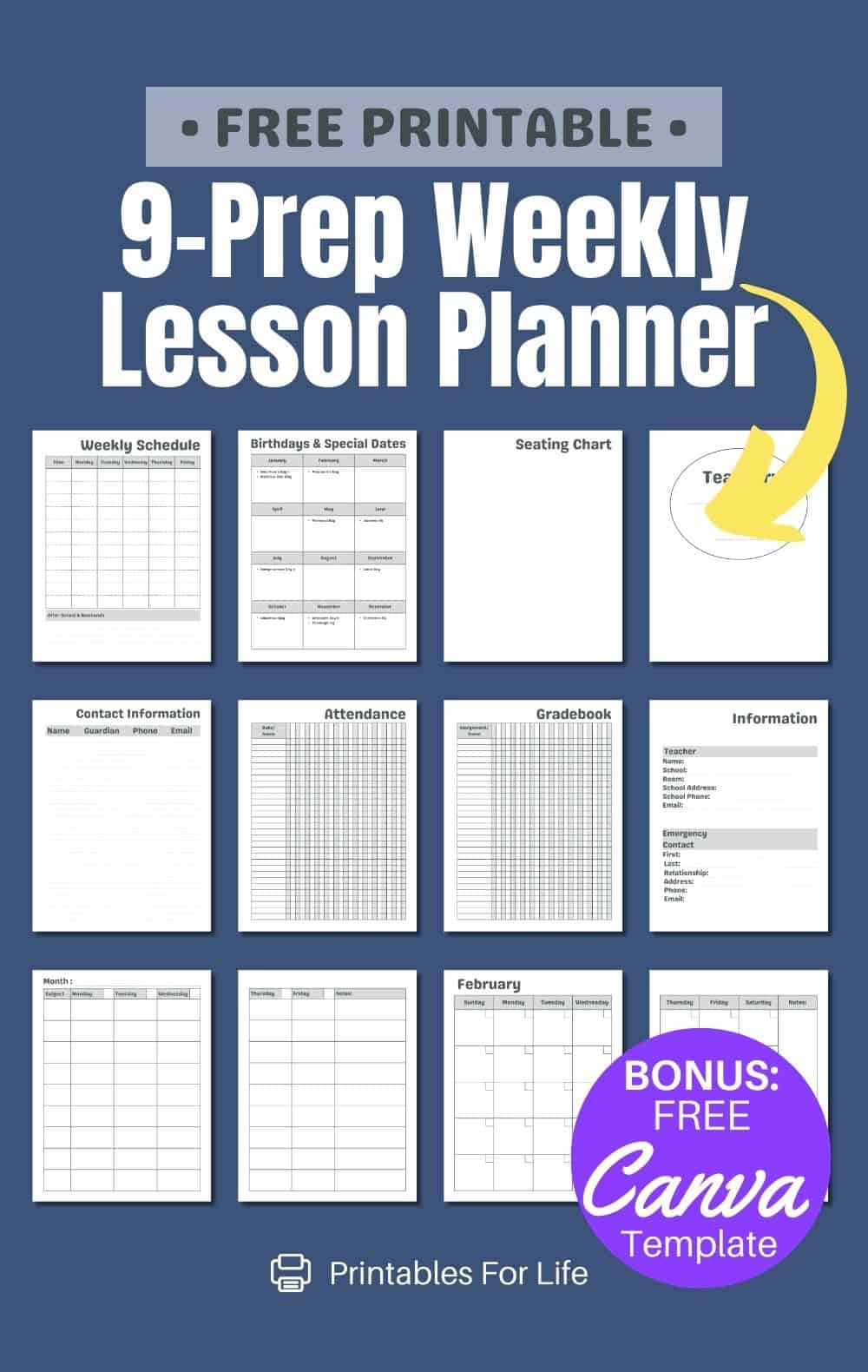 Free 9-Subject Teacher Lesson Plan Template
