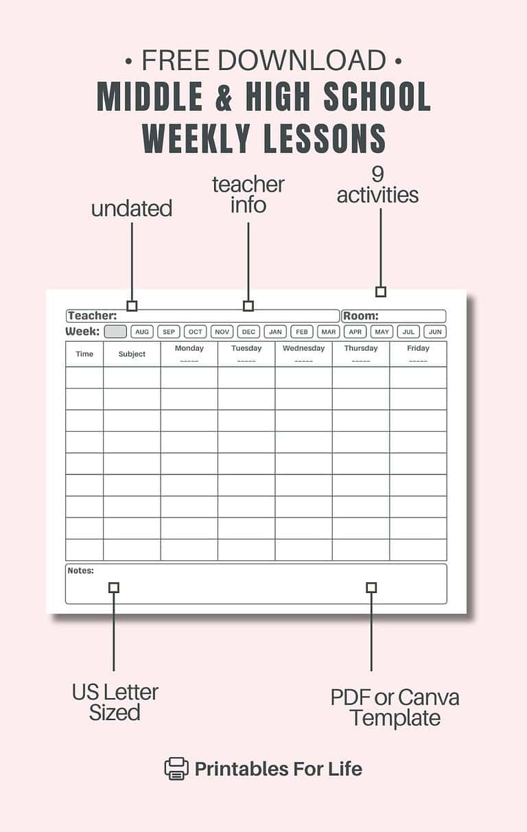 FREE Weekly Lesson Plan Template for Middle & High School Teachers