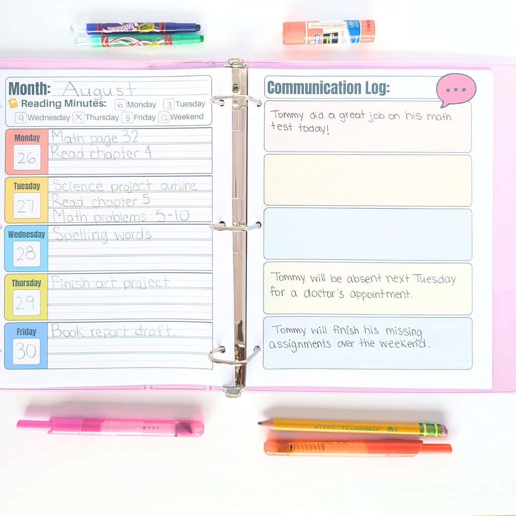 Free Elementary School Student Planner