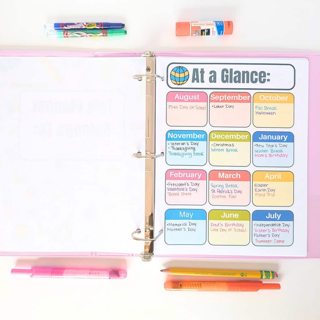 Free Elementary School Student Planner