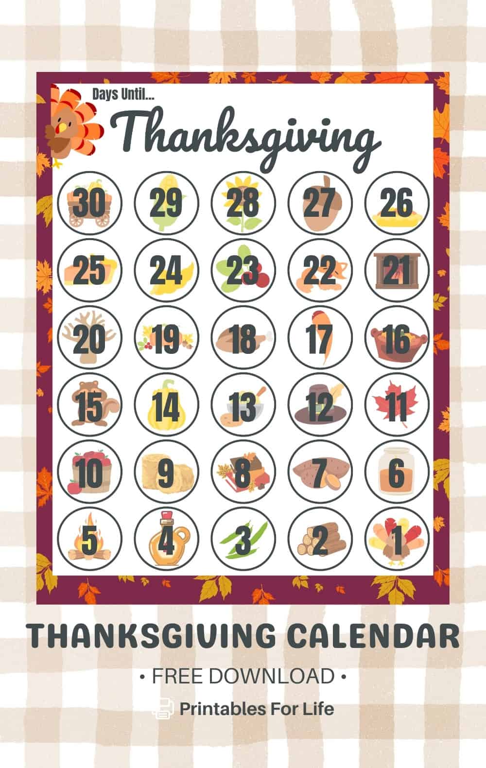 FREE Thanksgiving Countdown Calendar Printable