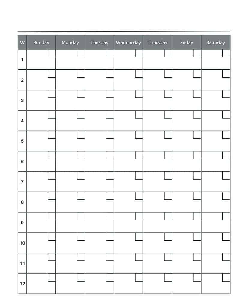 Free 12-Week Calendar Printable PDF
