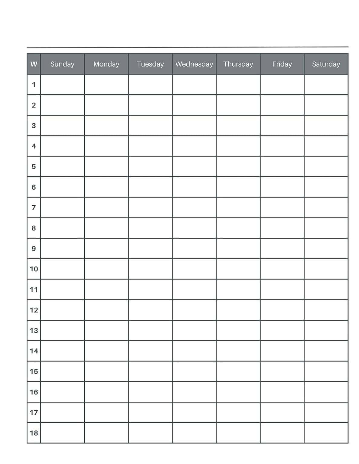 Free 18-Week Calendar Printable PDF