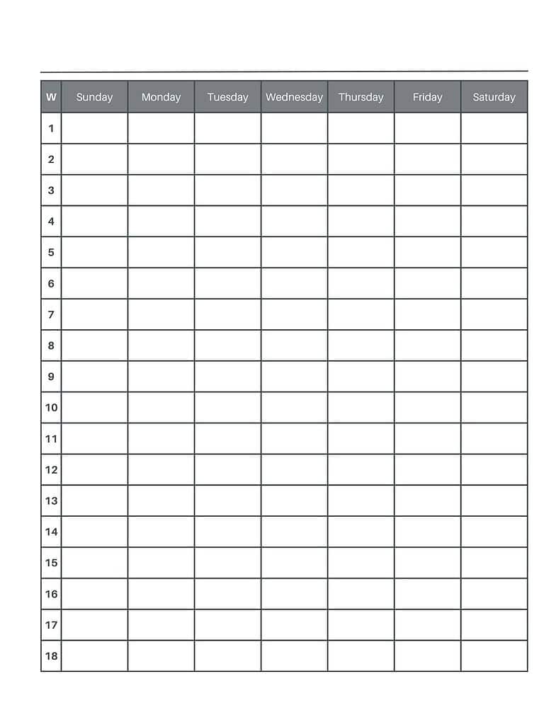18 Week Calendar Free Printable PDF