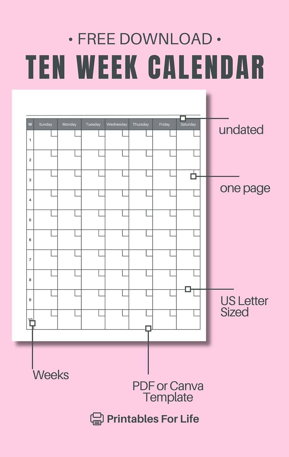 Free 10-Week Calendar Printable PDF