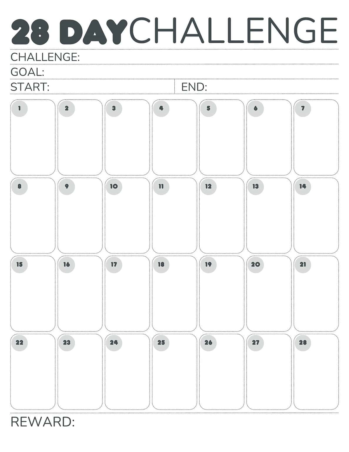 FREE 28-Day Challenge Calendar Printable PDF