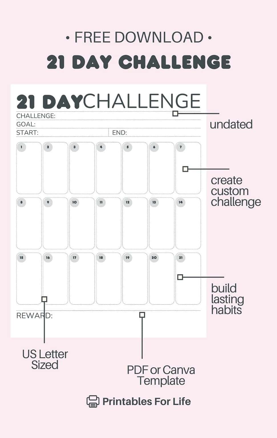 21-Day Challenge Calendar: Free Printable Tracker