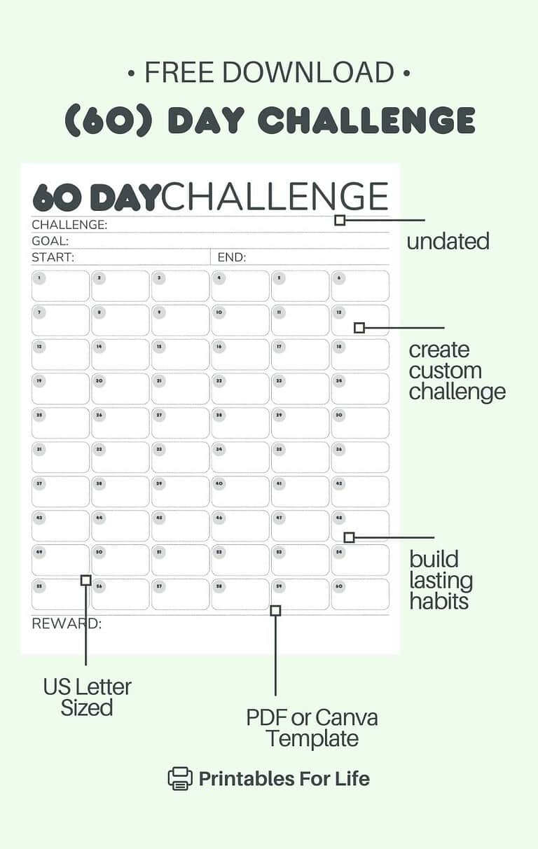 Free 60-Day Challenge Calendar Printable PDF