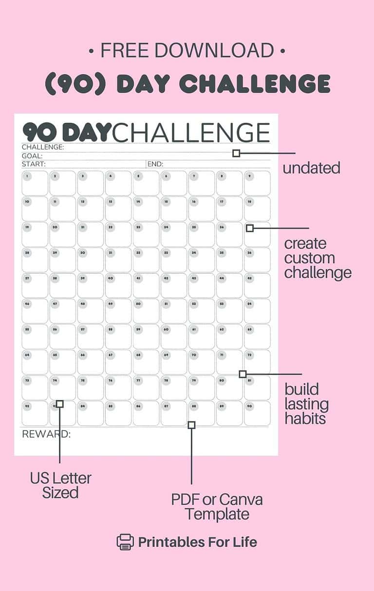 Free 90-Day Challenge Calendar PDF
