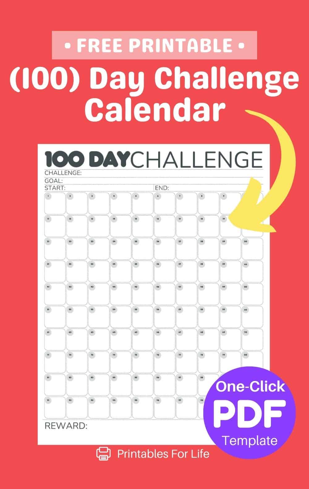 Free 100-Day Challenge Calendar