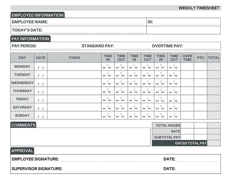Free Weekly Timesheet Printable