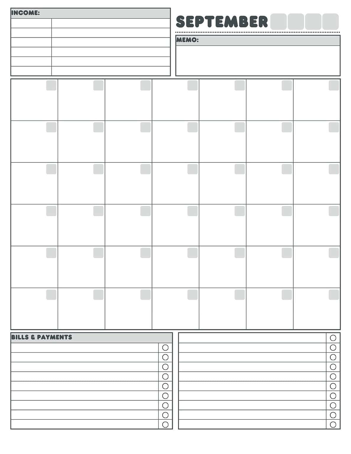 FREE Budget Calendar Printable - Track Monthly Bills & Expenses