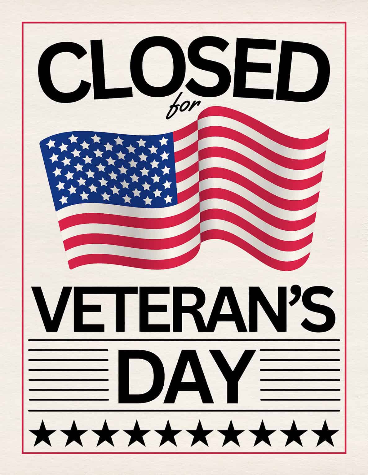 FREE Patriotic Veterans Day Closed Sign PDF