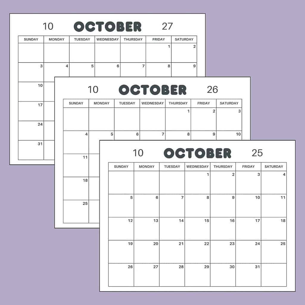 Free Printable October Calendar: 2025, 2026, 2027 PDF & Template