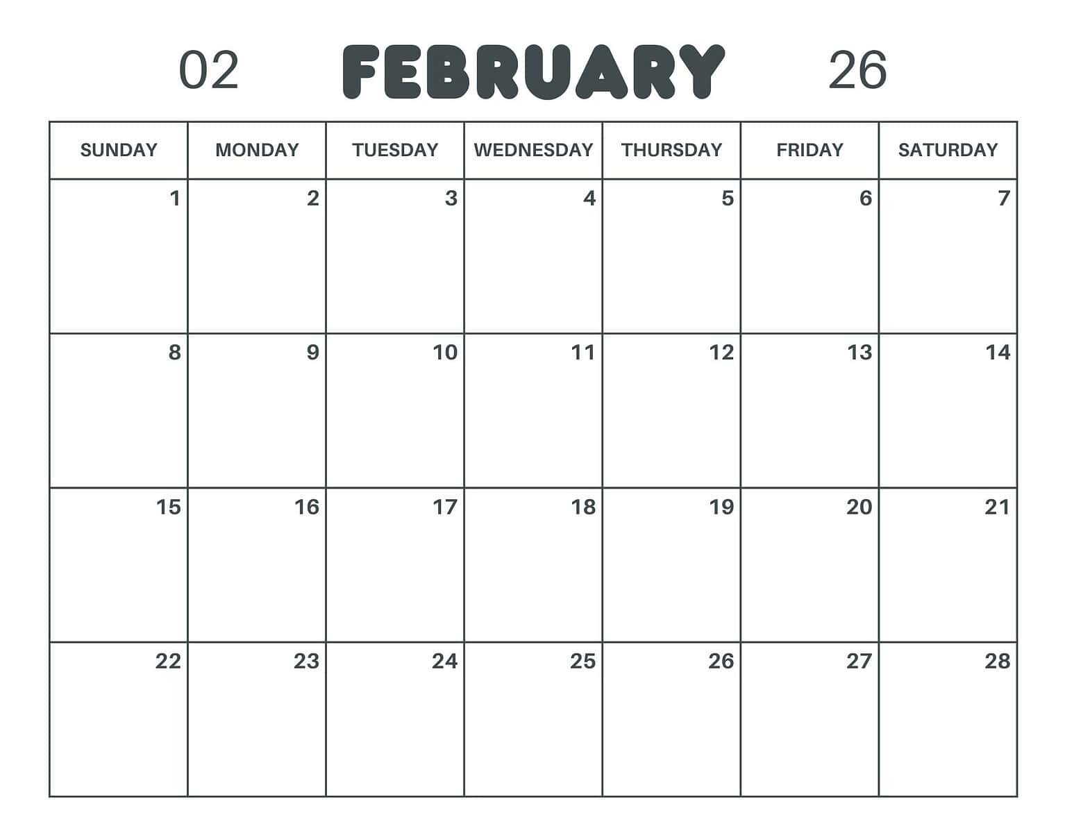 Free Printable Calendar: February 2026 PDF