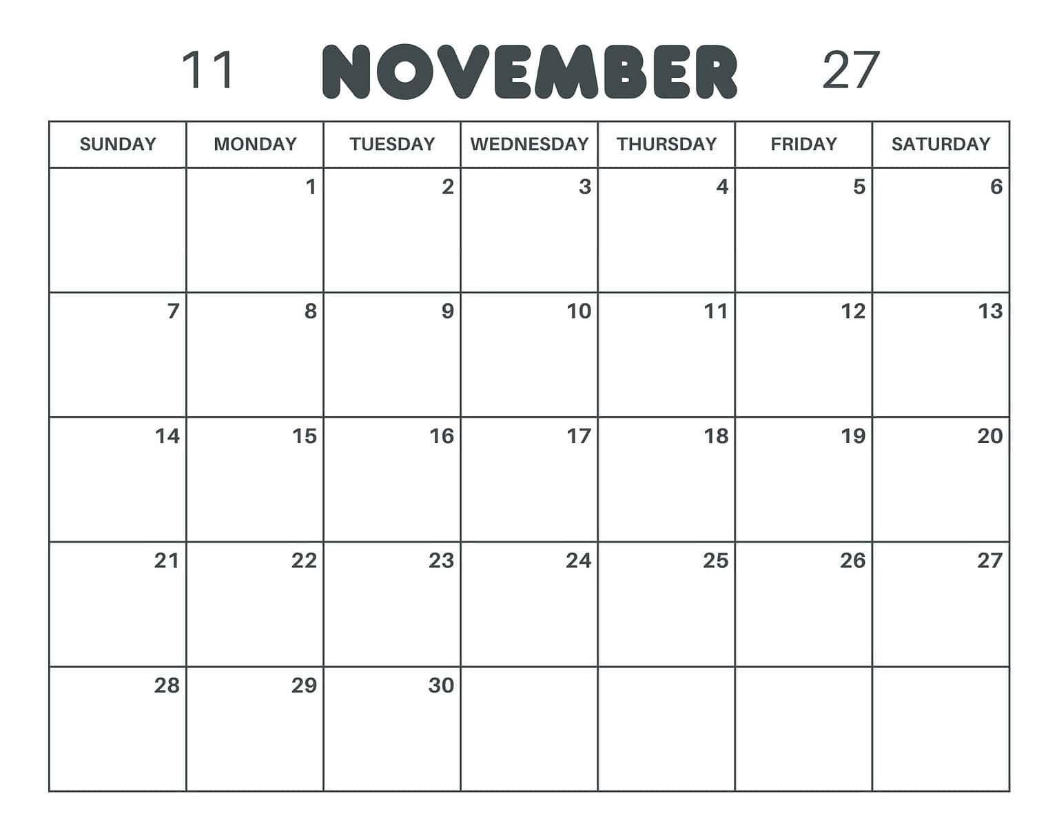 Free Printable Calendar: November 2026