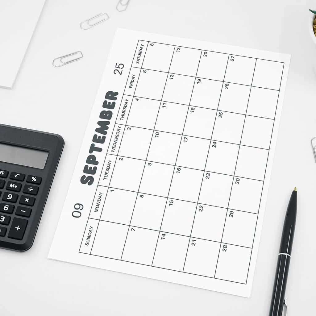 Free Printable September Calendar: 2025, 2026, 2027 PDF & Template