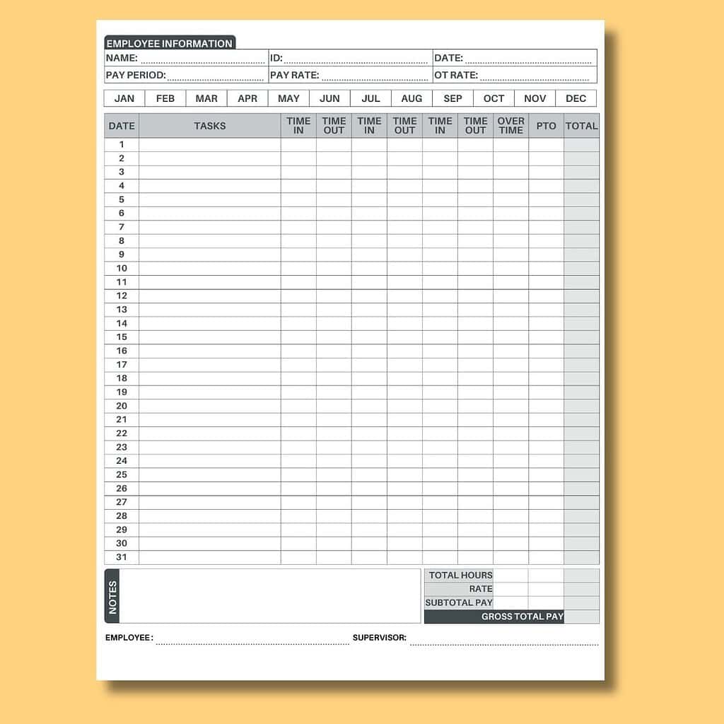 Free Printable Monthly Timesheet Template [PDF Download]