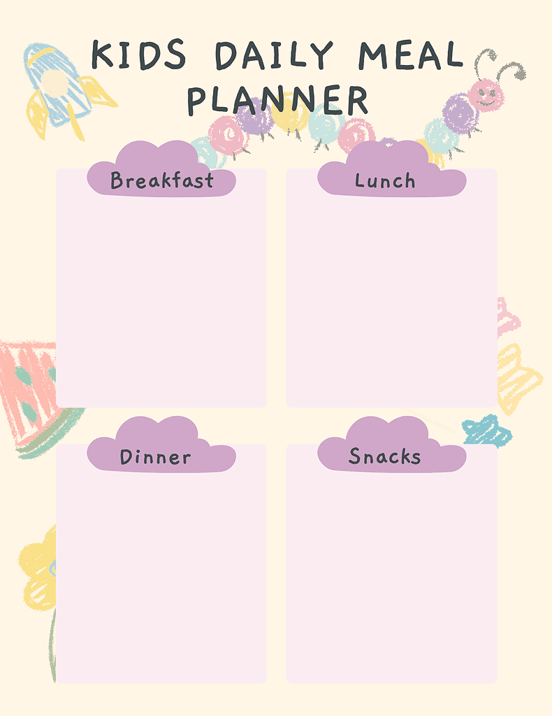 4 Kids Meal Planner Templates | Free Printable Menu Pages