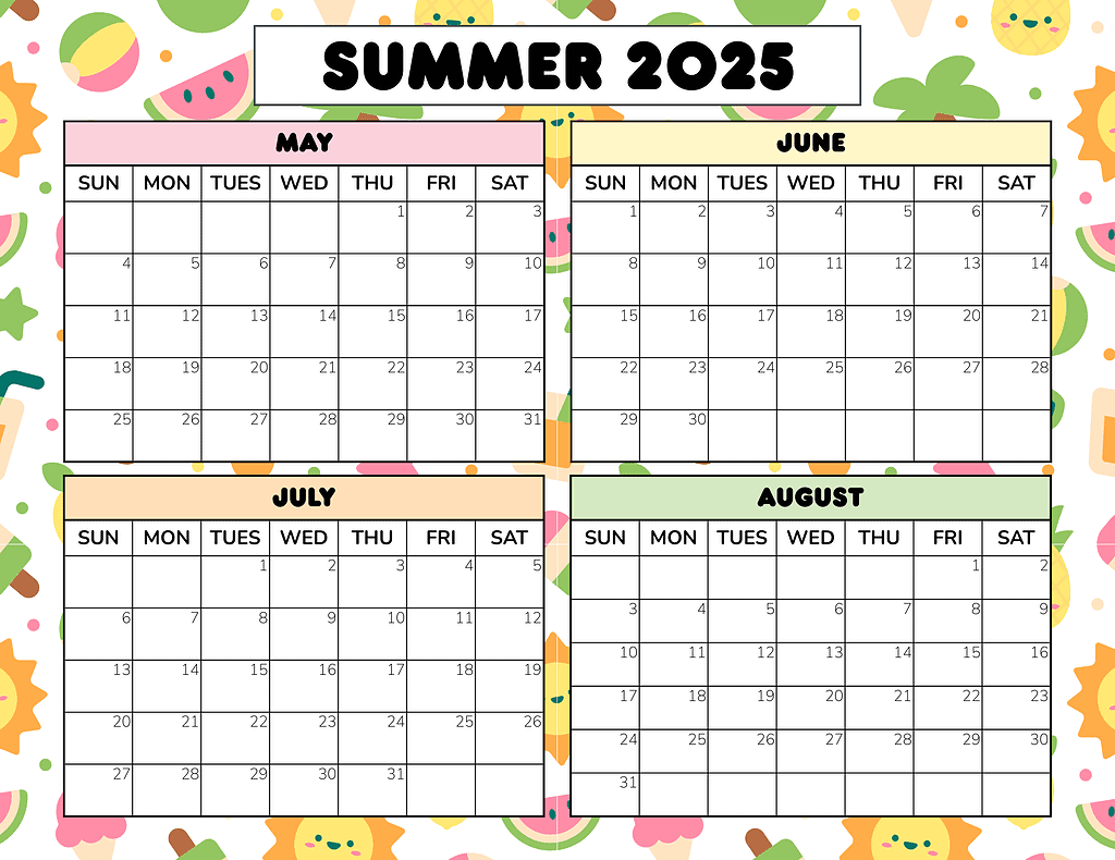 Free Summer Calendar Printable: 2025 & 2026 PDF
